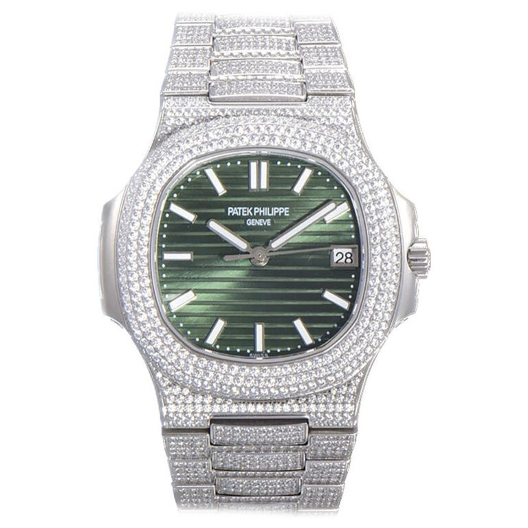 Nautilus Jumbo 5711 Green Dial with Diamond Bezel in Paved Diamonds ...