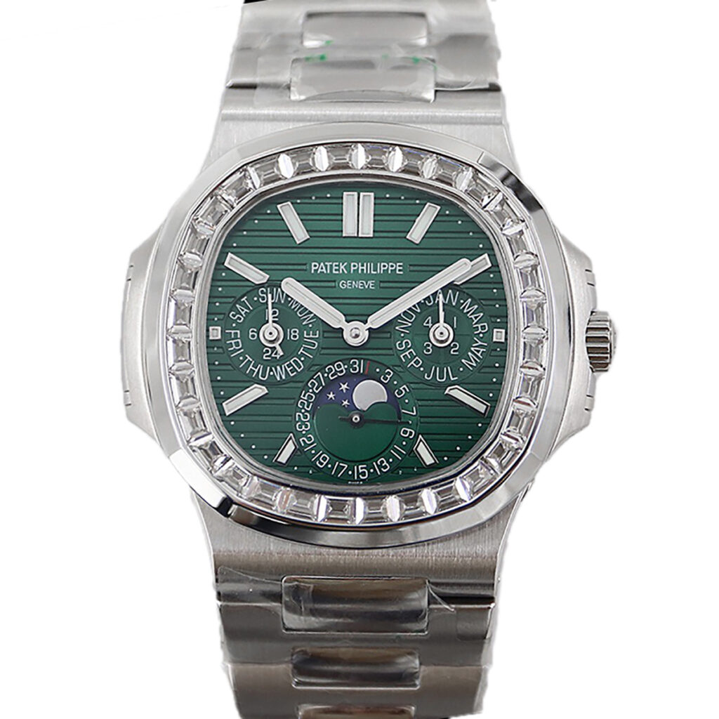Nautilus 5740 Green Dial with Diamond Bezel in Steel - Dealer Clocks